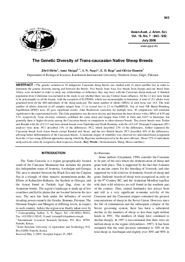 (PDF) The Genetic Diversity of Trans-caucasian Native Sheep Breeds