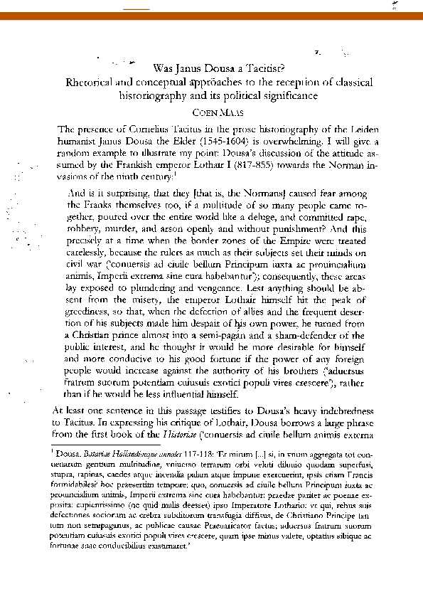 (PDF) Was Janus Dousa a Tacitist? Rhetorical and Conceptual Approaches ...
