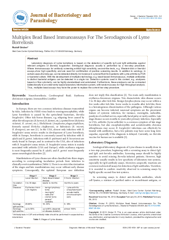(PDF) Multiplex Bead Based Immunoassays For The Serodiagnosis of Lyme ...