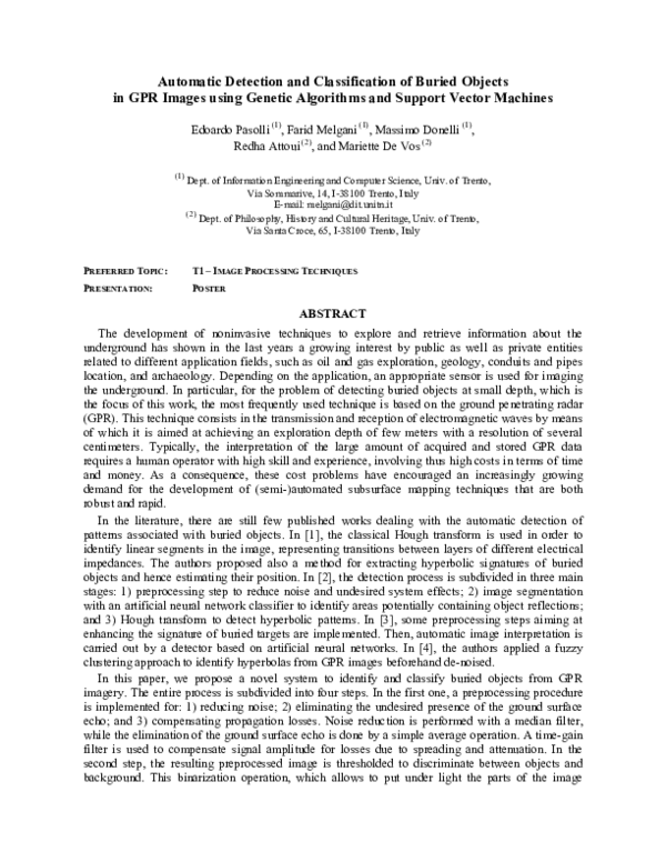 (PDF) Automatic Detection and Classification of Buried Objects in GPR Images Using Genetic ...