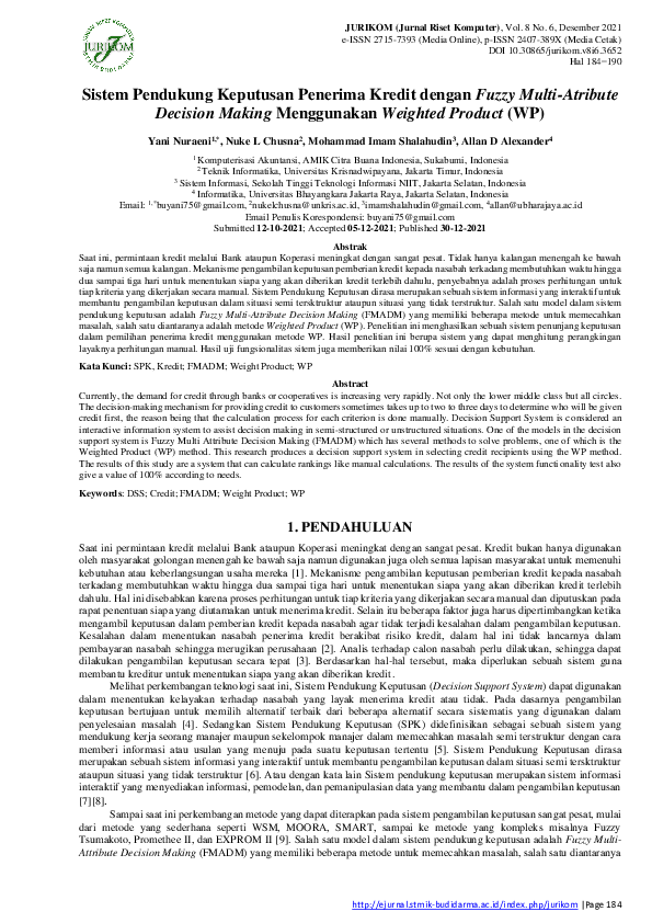 (PDF) Sistem Pendukung Keputusan Penerima Kredit dengan Fuzzy Multi-Atribute Decision Making ...
