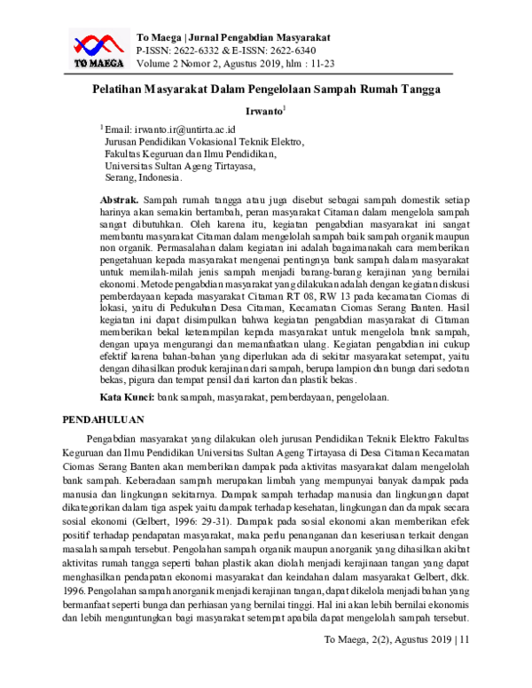 (PDF) Pelatihan Masyarakat Dalam Pengelolaan Sampah Rumah Tangga