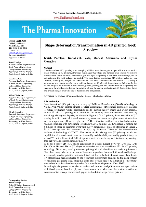 (PDF) Shape deformation/transformation in 4D printed food: A review