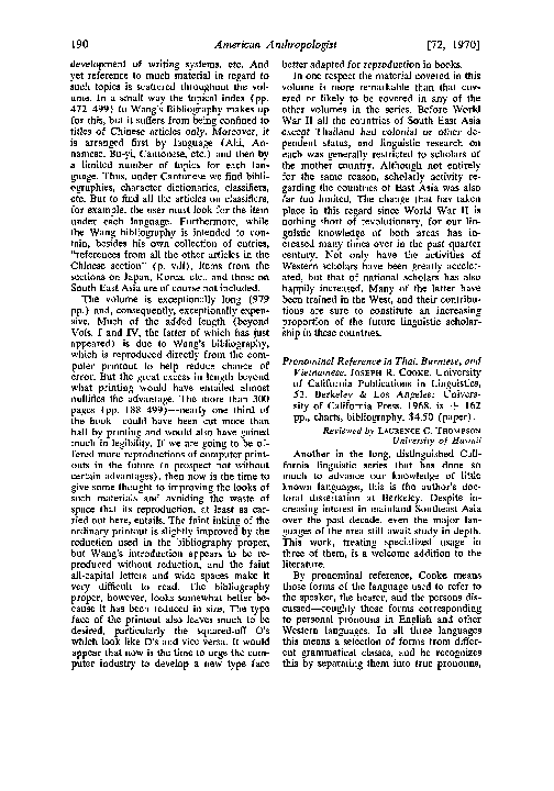 (PDF) Pronominal Reference in Thai, Burmese, and Vietnamese . Joseph R ...