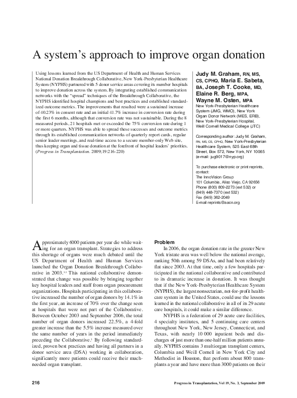 (PDF) A system's approach to improve organ donation