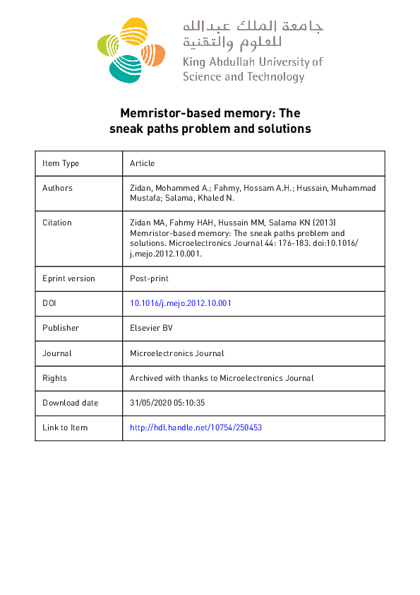 (PDF) Memristor-based memory: The sneak paths problem and solutions | Khaled Nabil Salama ...