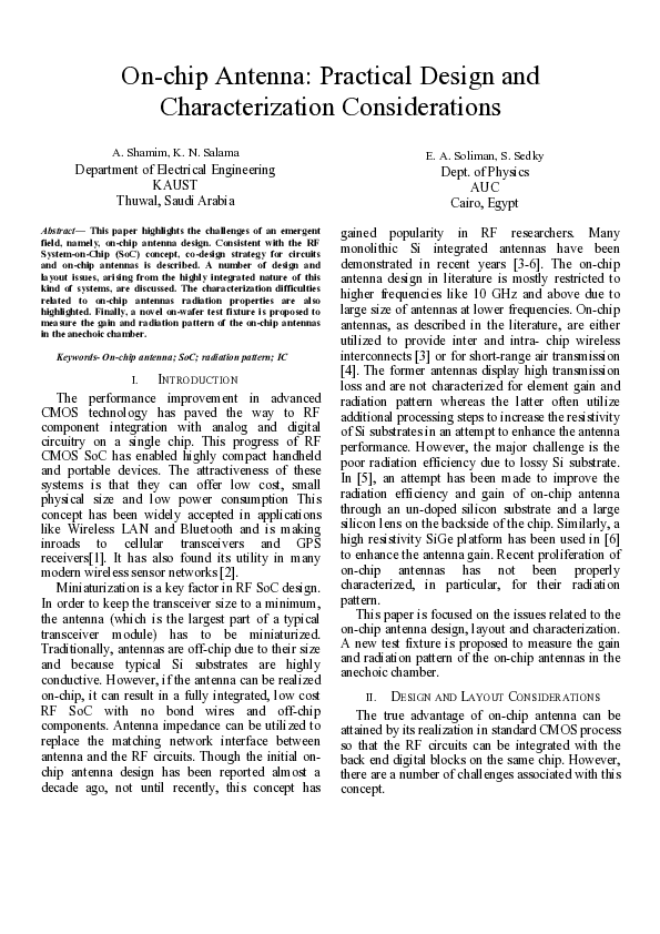 Pdf On Chip Antenna Practical Design And Characterization Considerations