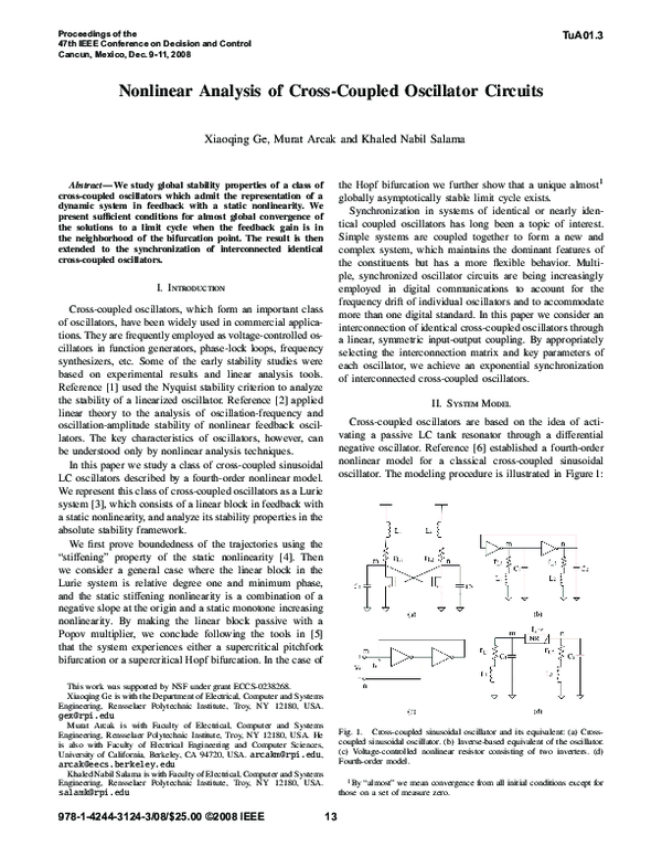 (PDF) Nonlinear analysis of cross-coupled oscillator circuits