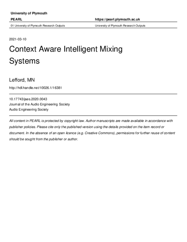 (PDF) Context-Aware Intelligent Mixing Systems