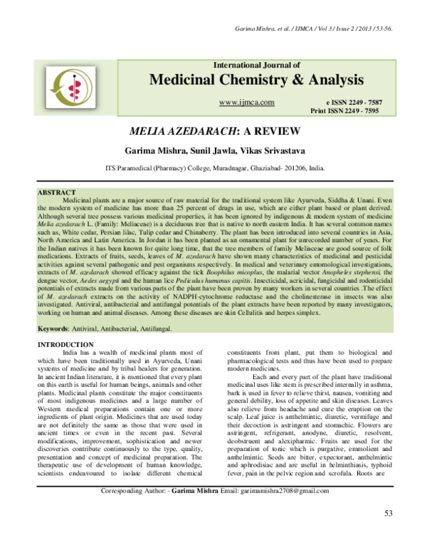(PDF) Melia Azedarach: A Review