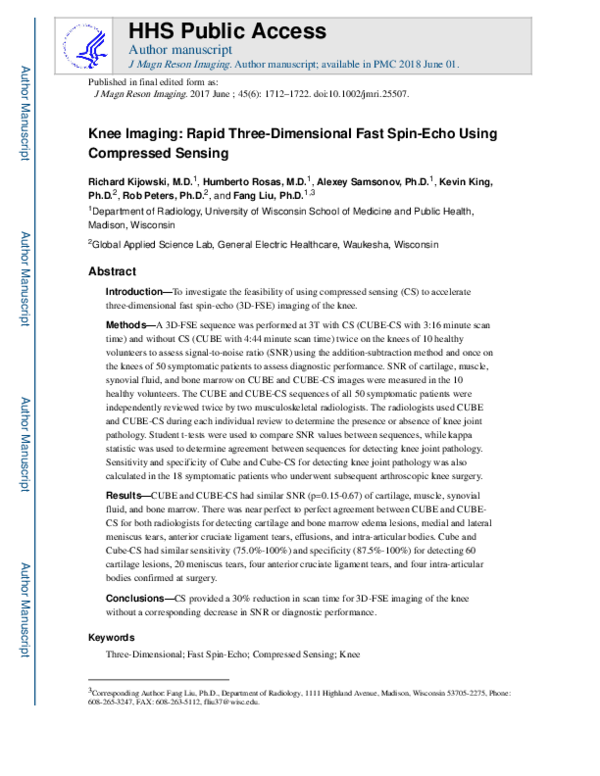 (PDF) Knee imaging: Rapid three-dimensional fast spin-echo using compressed sensing