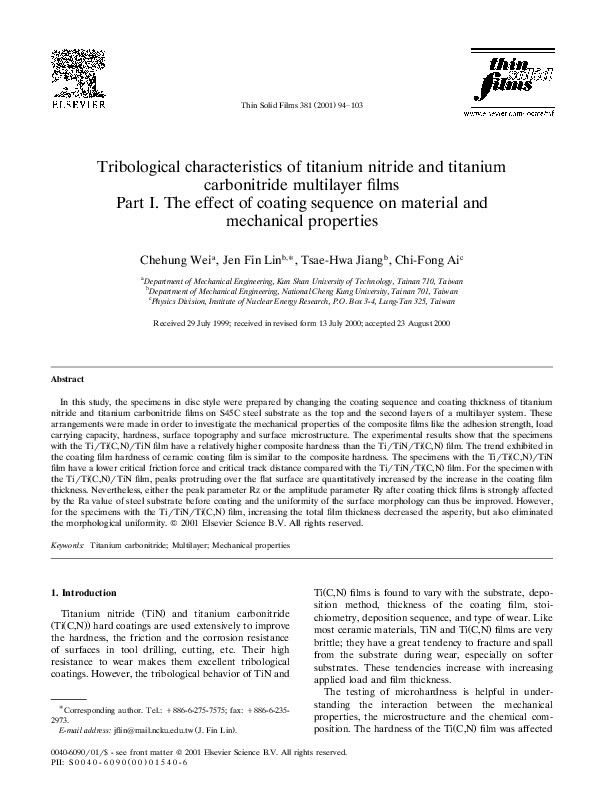 (PDF) Tribological characteristics of titanium nitride and titanium carbonitride multilayer films