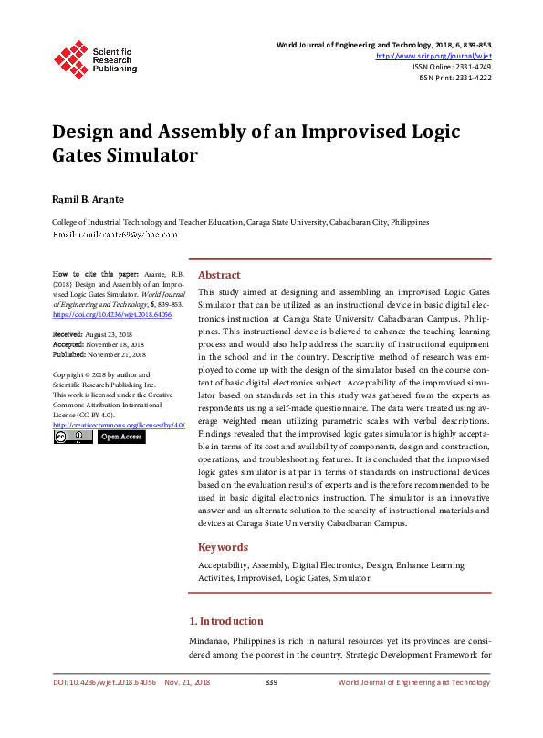 (PDF) Design and Assembly of an Improvised Logic Gates Simulator ...