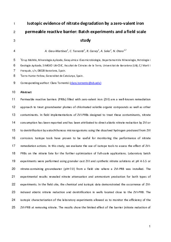 (PDF) Isotopic evidence of nitrate degradation by a zero-valent iron ...