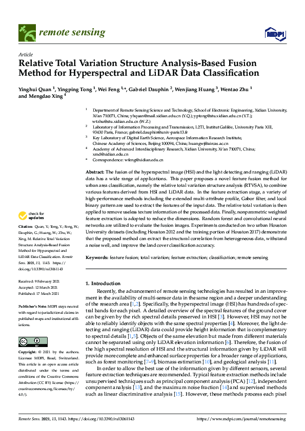 Relative Total Variation Structure Analysis-Based Fusion Method for Hyperspectral and LiDAR Data ...