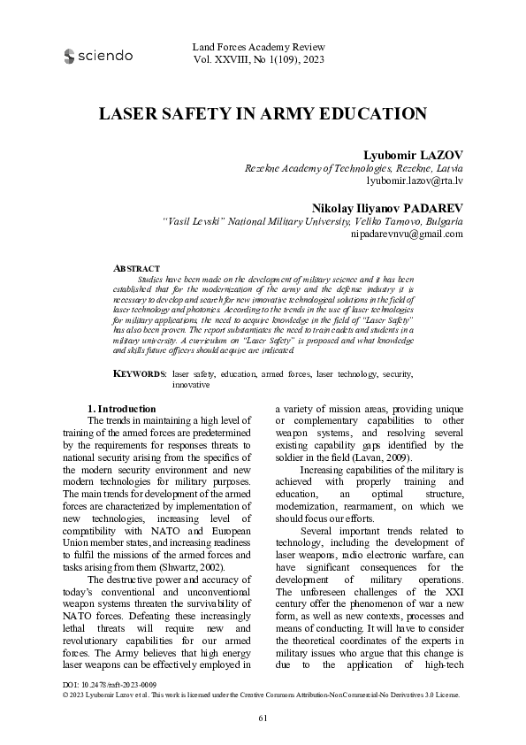 (PDF) Laser Safety in Army Education