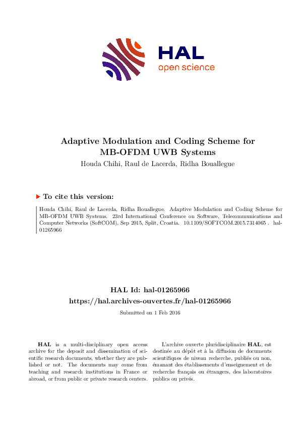 Pdf Adaptive Modulation And Coding Scheme For Mb Ofdm Uwb Systems
