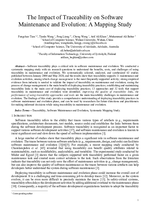 (PDF) The impact of traceability on software maintenance and evolution: A mapping study
