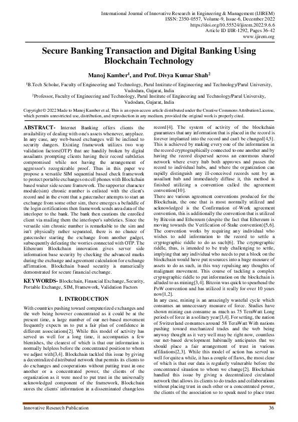 (PDF) Secure Banking Transaction and Digital Banking Using Blockchain Technology