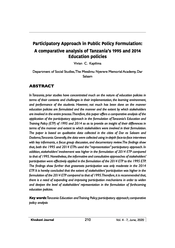 (PDF) Participatory Approach in Public Policy Formulation: A ...