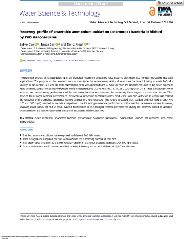 (PDF) Recovery profile of anaerobic ammonium oxidation (anammox ...