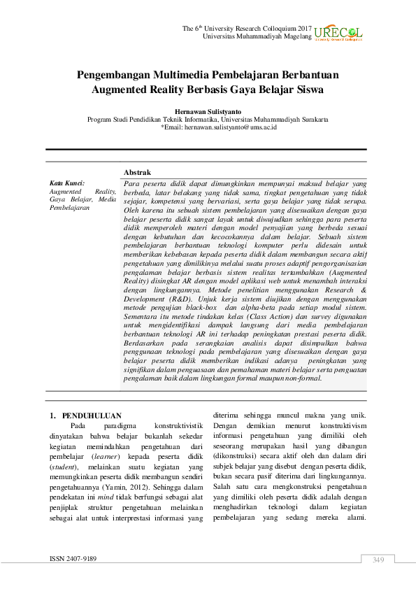 (PDF) Pengembangan Multimedia Pembelajaran Berbantuan Augmented Reality Berbasis Gaya Belajar Siswa
