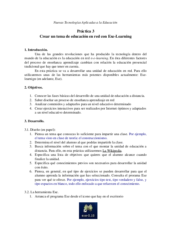 (PDF) Práctica 3. Crear un tema de educación en red con Exe­-Learning