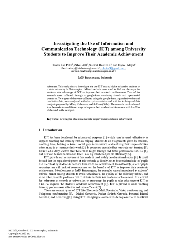 (PDF) Investigating the Use of Information and Communication Technology ...