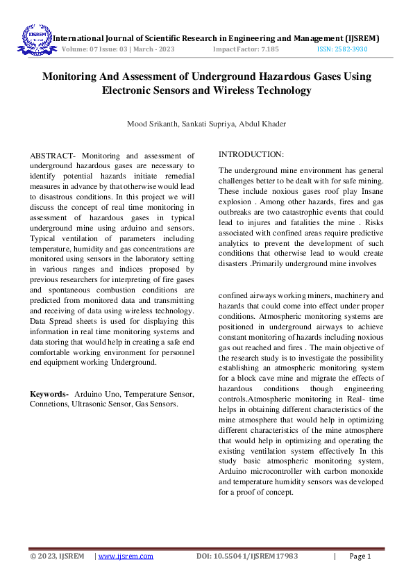 (PDF) Monitoring And Assessment of Underground Hazardous Gases Using ...