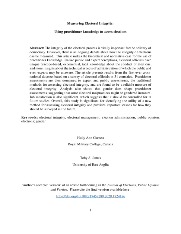 (PDF) Measuring electoral integrity: using practitioner knowledge to ...