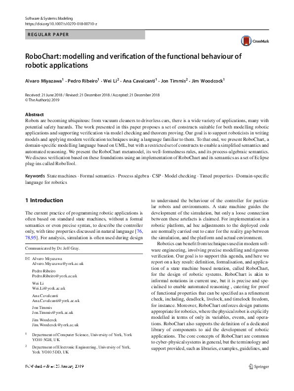 (PDF) RoboChart: modelling and verification of the functional behaviour of robotic applications ...