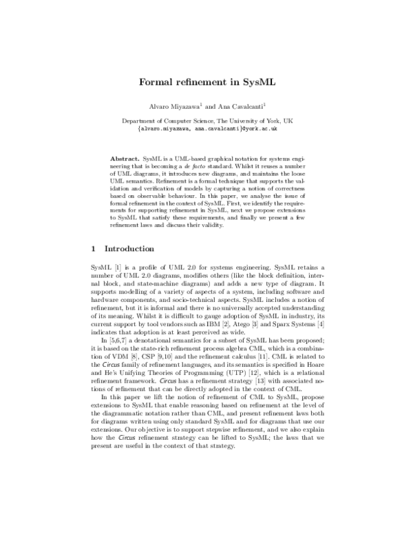 (PDF) Formal Refinement in SysML