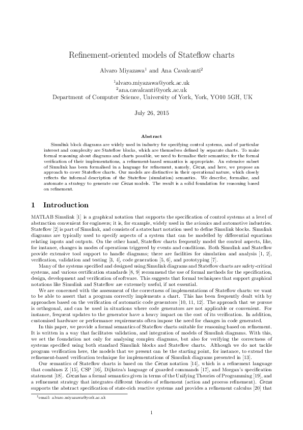 (PDF) Refinement-oriented models of Stateflow charts | Alvaro Miyazawa - Academia.edu