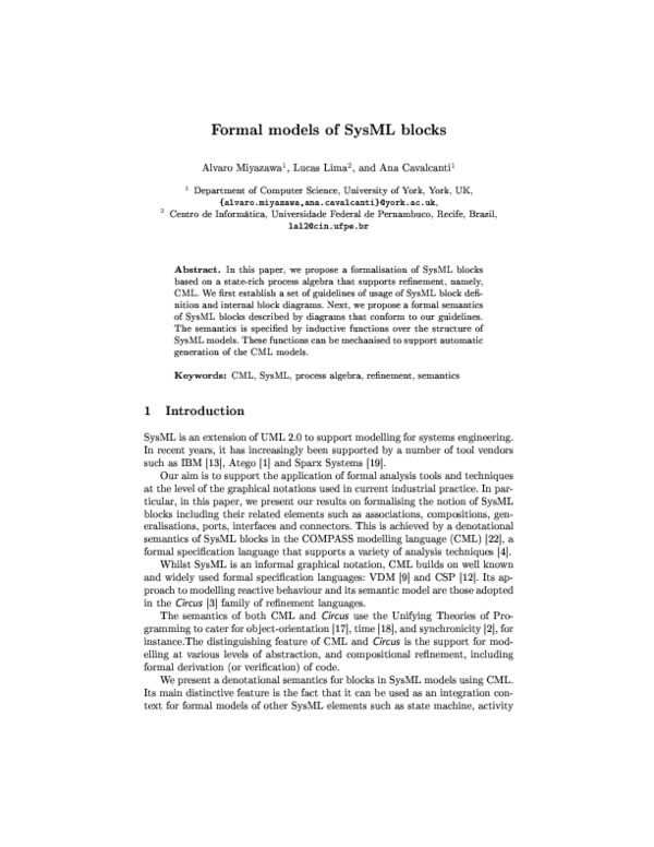 (PDF) Formal Models of SysML Blocks