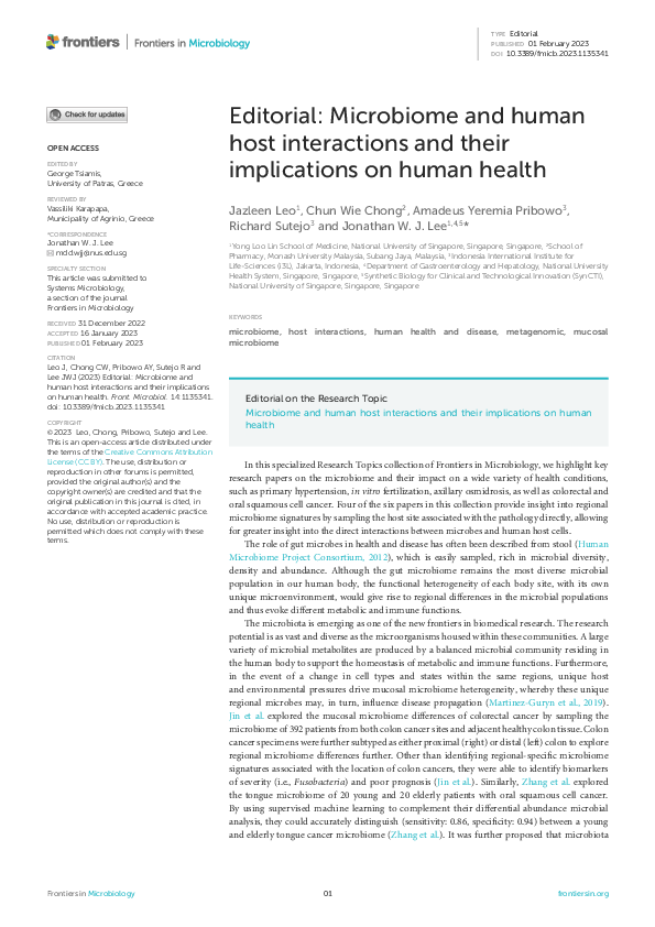 (PDF) Editorial: Microbiome and human host interactions and their implications on human health