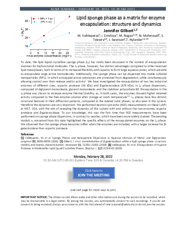 (PDF) Lipid Sponge Phase as a Matrix for Enzyme Encapsulation: Structure and Dynamics