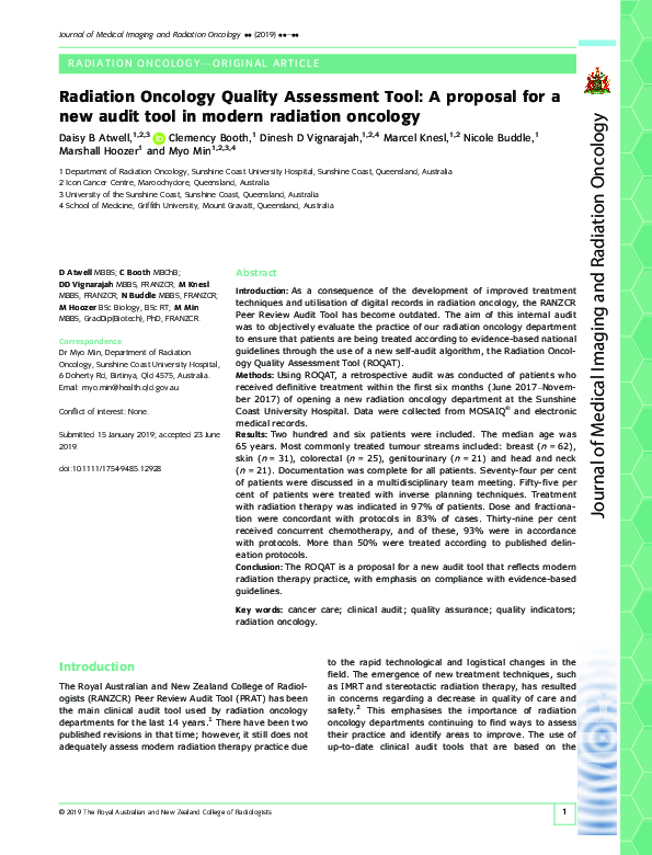 (PDF) Radiation Oncology Quality Assessment Tool: A proposal for a new ...