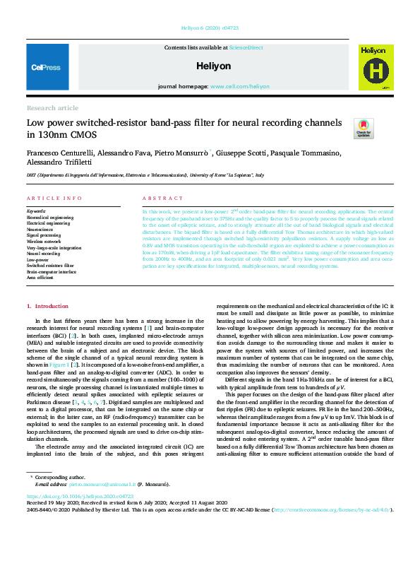 (PDF) Low power switched-resistor band-pass filter for neural recording ...