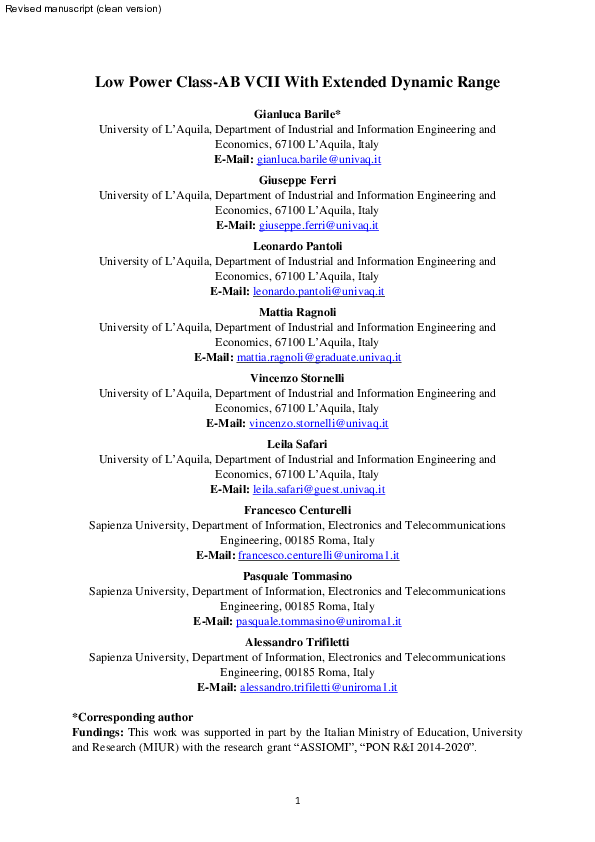 (PDF) Low power class-AB VCII with extended dynamic range