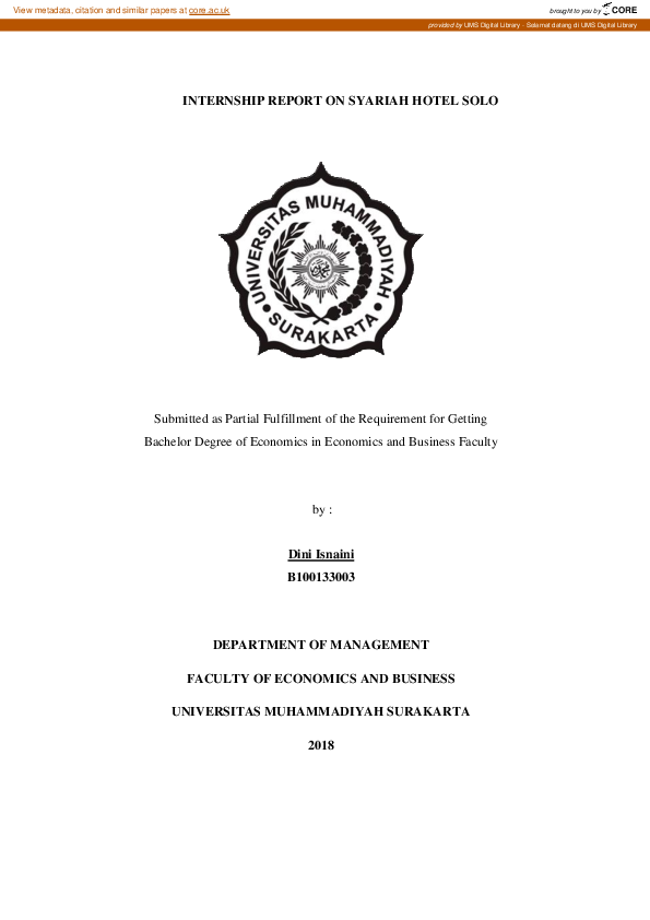 (PDF) Internship Report on Syariah Hotel Solo