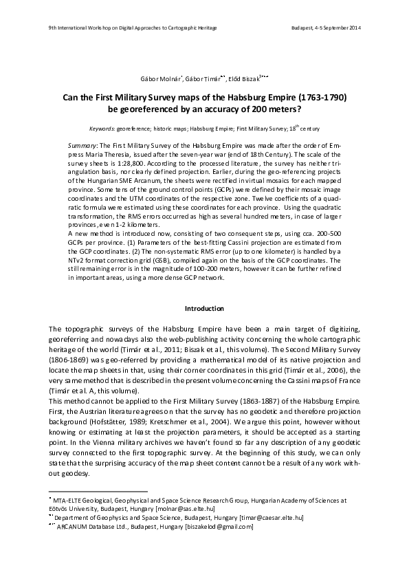 (PDF) Can the First Military Survey maps of the Habsburg Empire (1763-1790) be georeferenced by ...