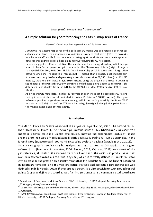 (PDF) A simple solution for georeferencing the Cassini map series of France