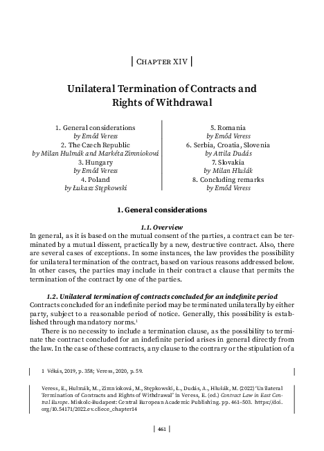 (PDF) Unilateral Termination of Contracts and Rights of Withdrawal