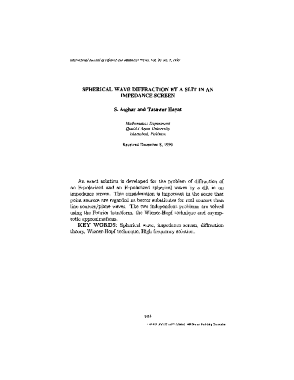 (PDF) Spherical Wave Diffraction by a Slit in an Impedance Screen