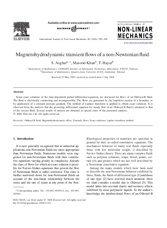 (PDF) Magnetohydrodynamic transient flows of a non-Newtonian fluid
