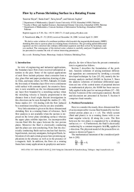 (PDF) Flow by a Porous Shrinking Surface in a Rotating Frame