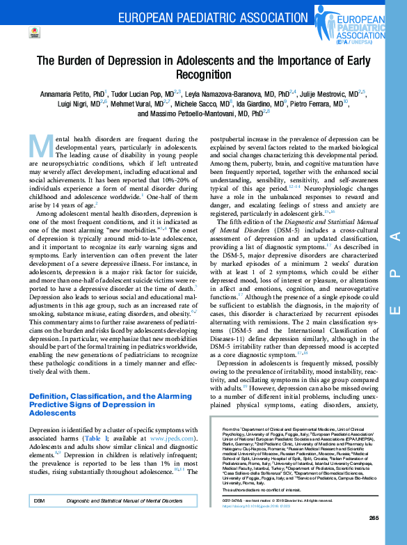 (PDF) The Burden of Depression in Adolescents and the Importance of ...