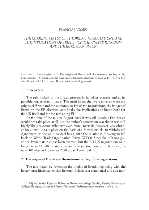 (PDF) The current status of the Brexit negotiations, and the ...