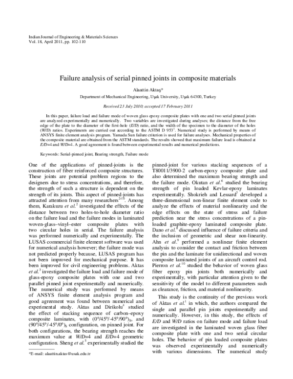 (PDF) Experimental and numerical failure analysis of pinned-joints in ... (PDF) Experimental and numerical failure analysis of pinned-joints in ...