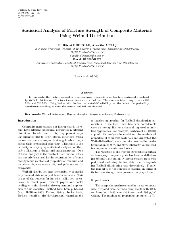 (PDF) Statistical analysis of fracture strength of composite materials using Weibull distribution